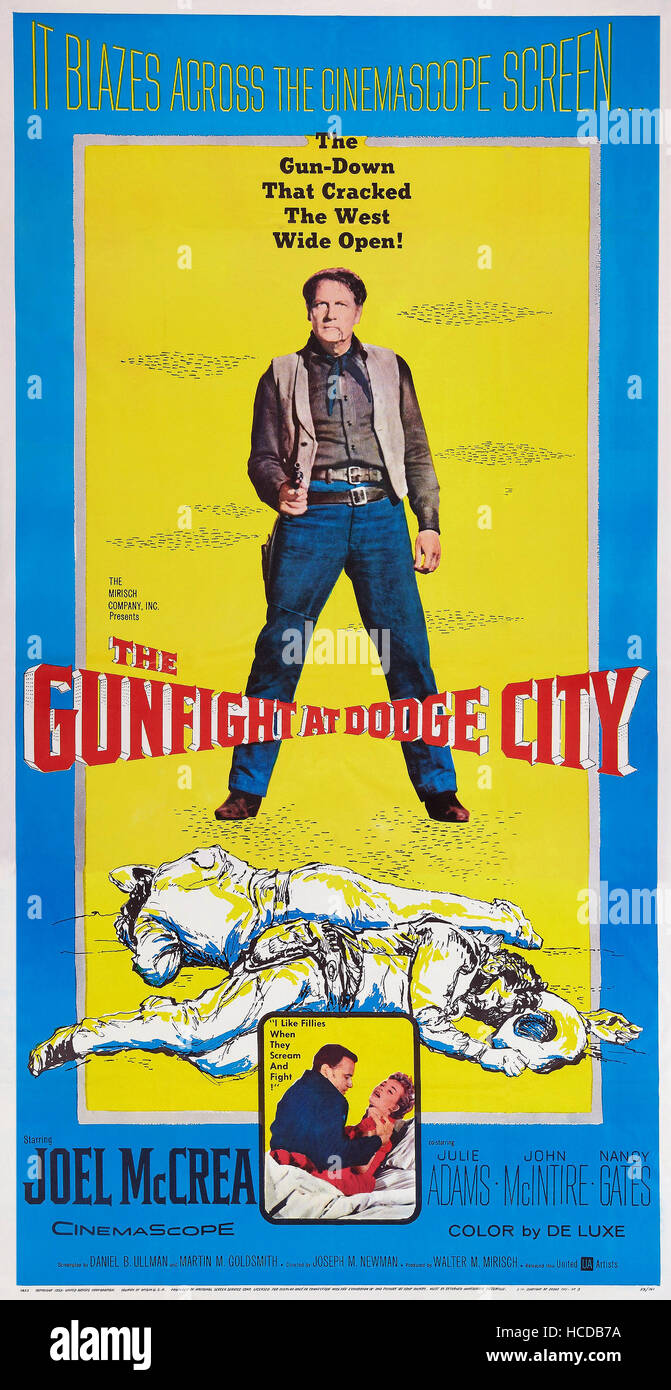 THE GUNFIGHT AT DODGE CITY, US poster art, top: Joel McCrea, 1959 Stock ...