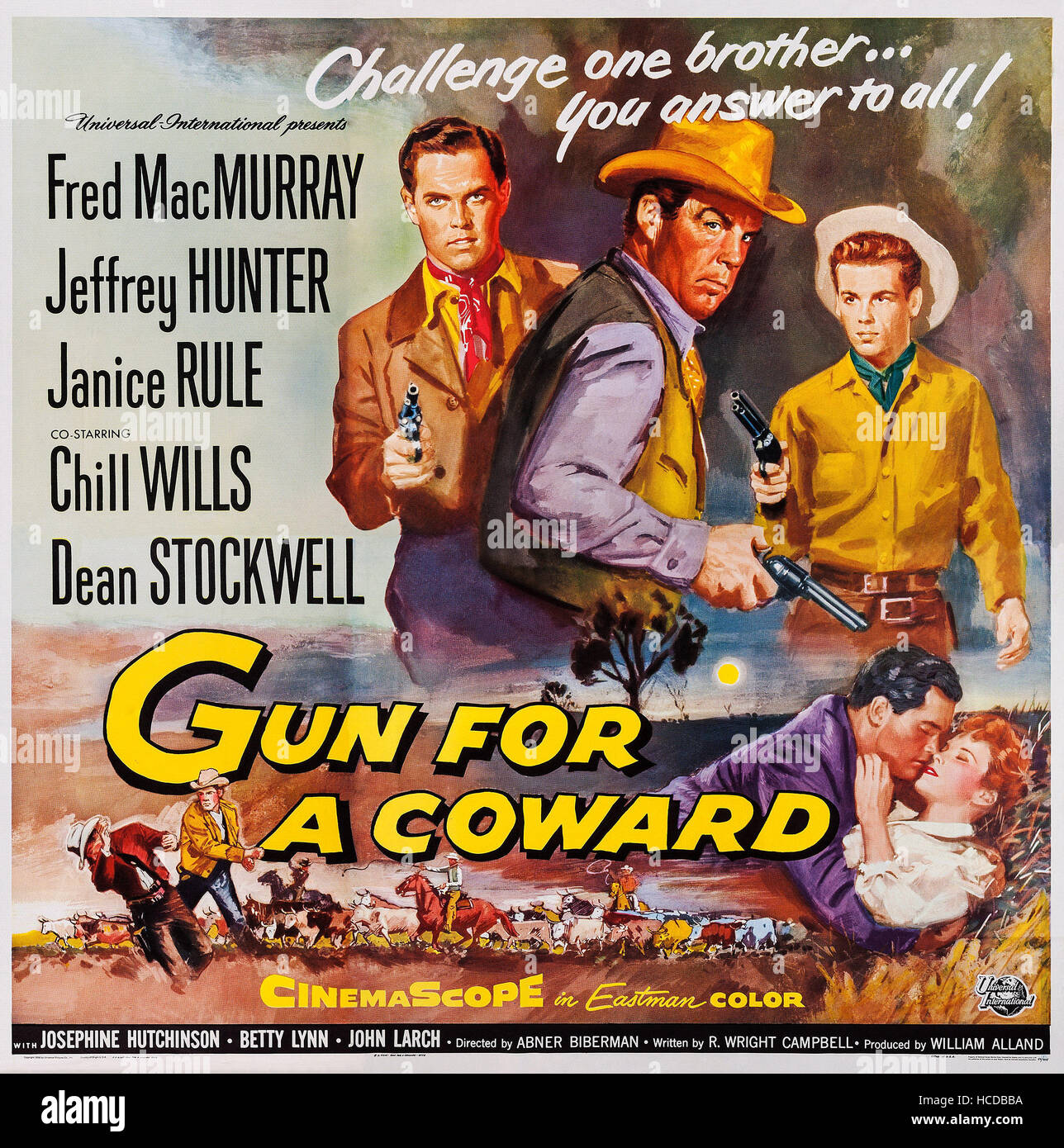 GUN FOR A COWARD, top l-r: Jeffrey Hunter, Fred MacMurray, Dean ...