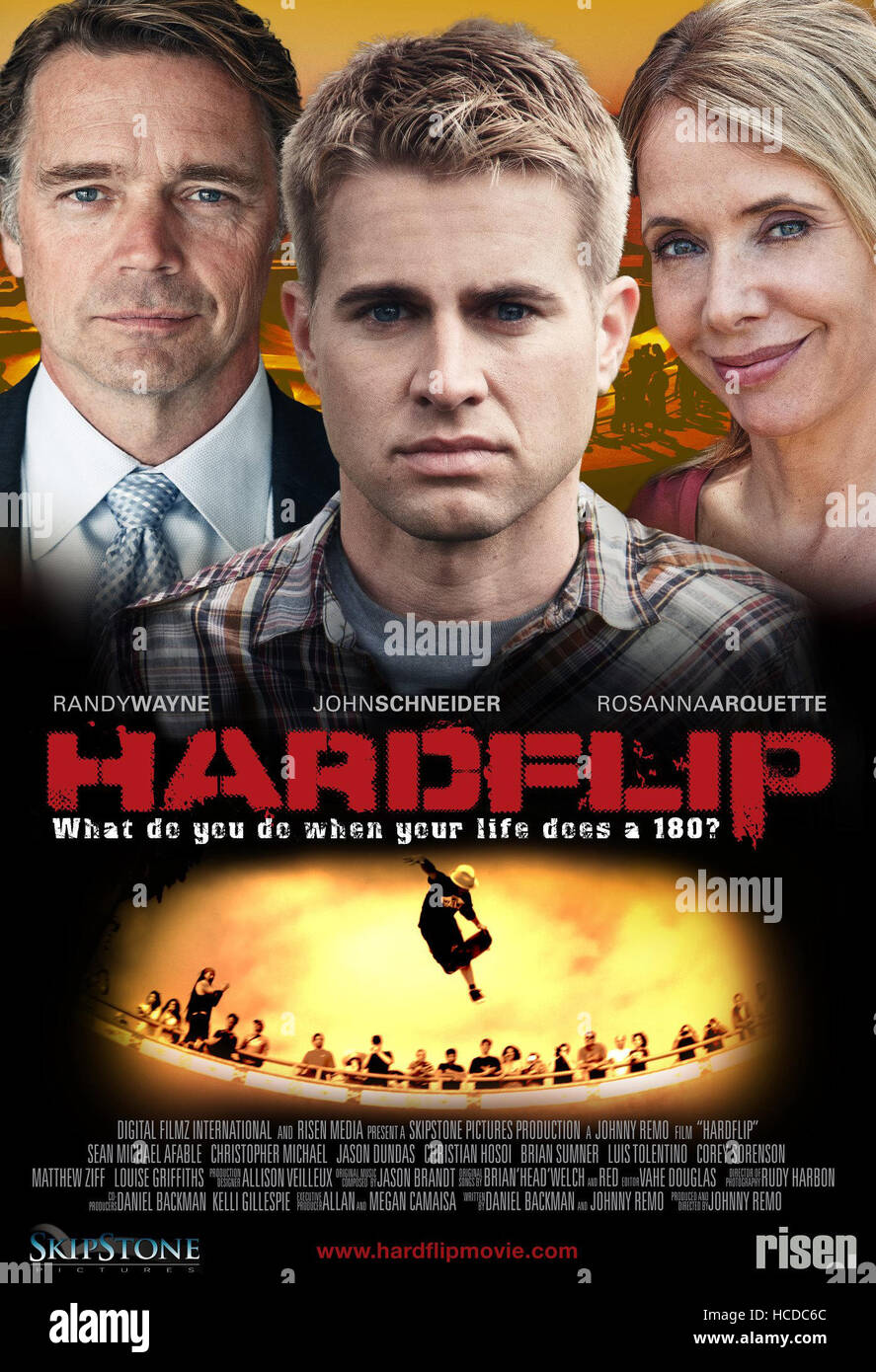HARDFLIP, US poster art, from left: John Schneider, Randy Wayne, Rosanna Arquette, 2012. ©Risen ...