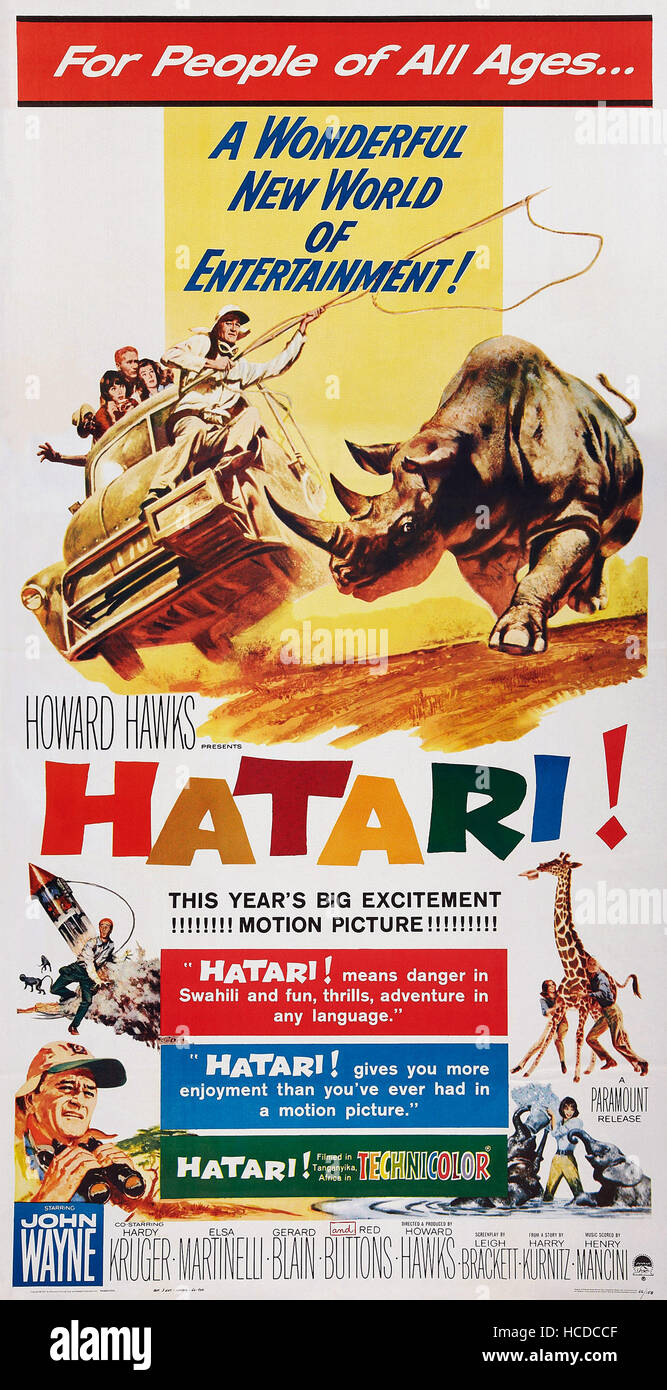 HATARI!, poster art, top l-r: Elsa Martinelli, Red Buttons, John Wayne ...