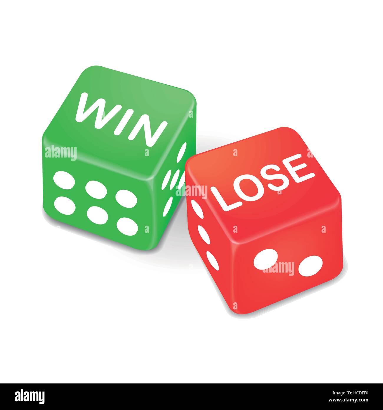 win and lose words on two dice isolated on white background Stock ...