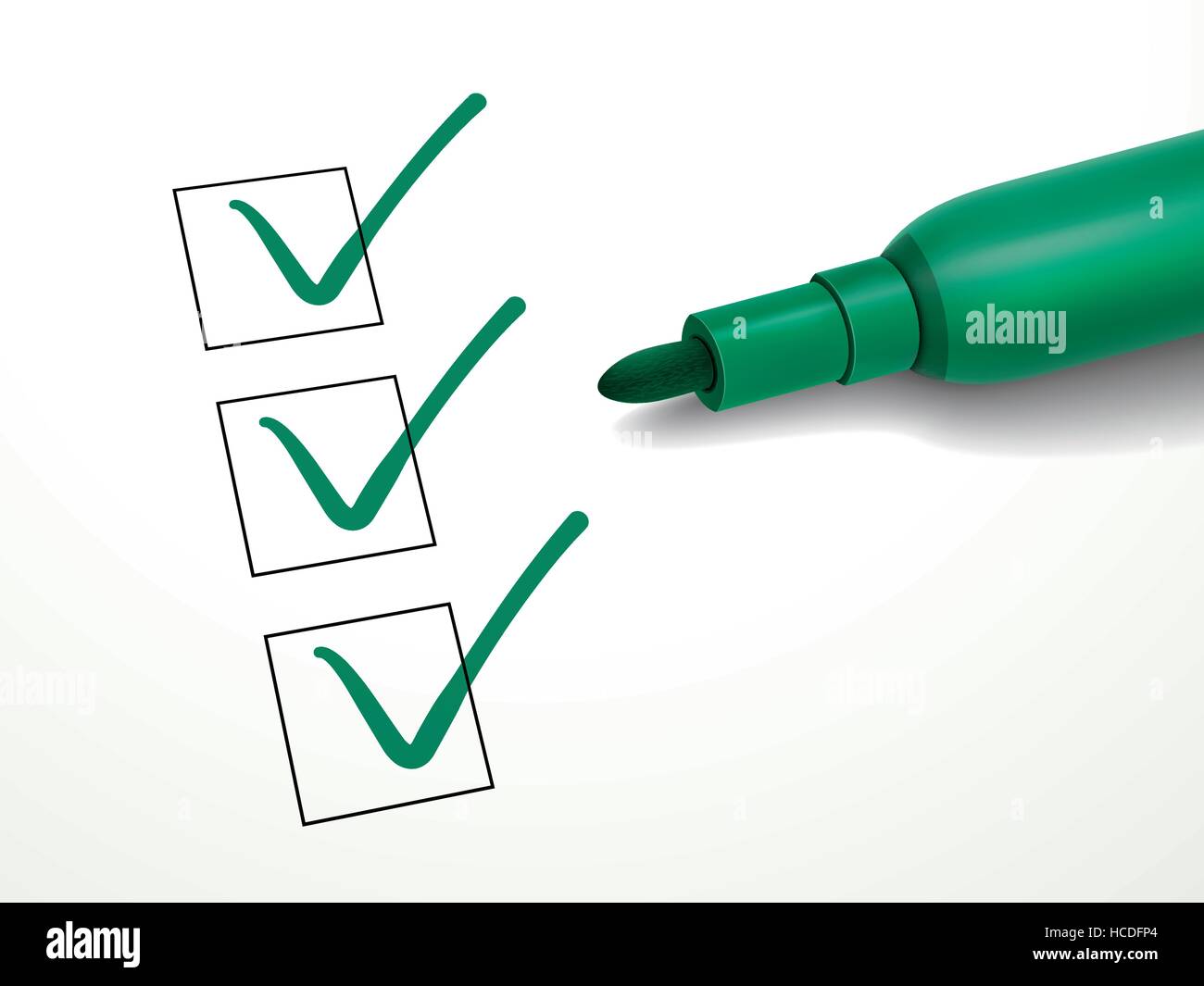 close-up look at green pen marking on the check box over white paper ...