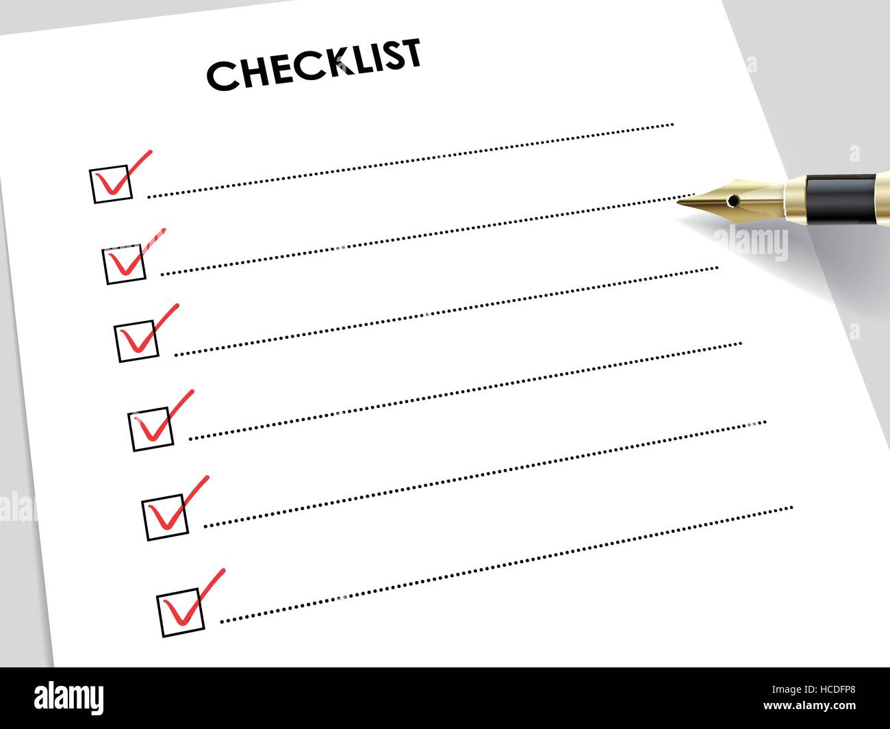 tick placed in check box with fountain pen over check list Stock Vector ...