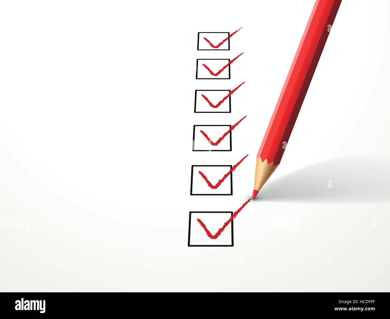 close-up look at red pen marking on the check box over white paper ...