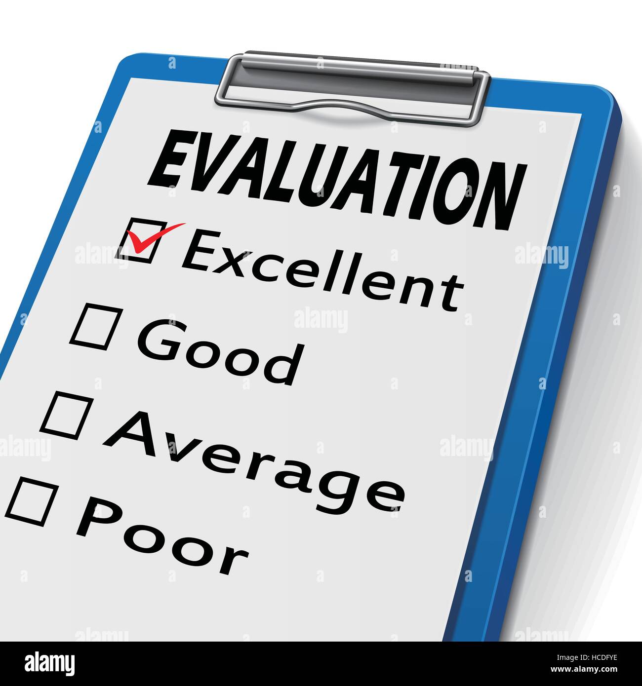 evaluation clipboard with check boxes marked for excellent, good ...