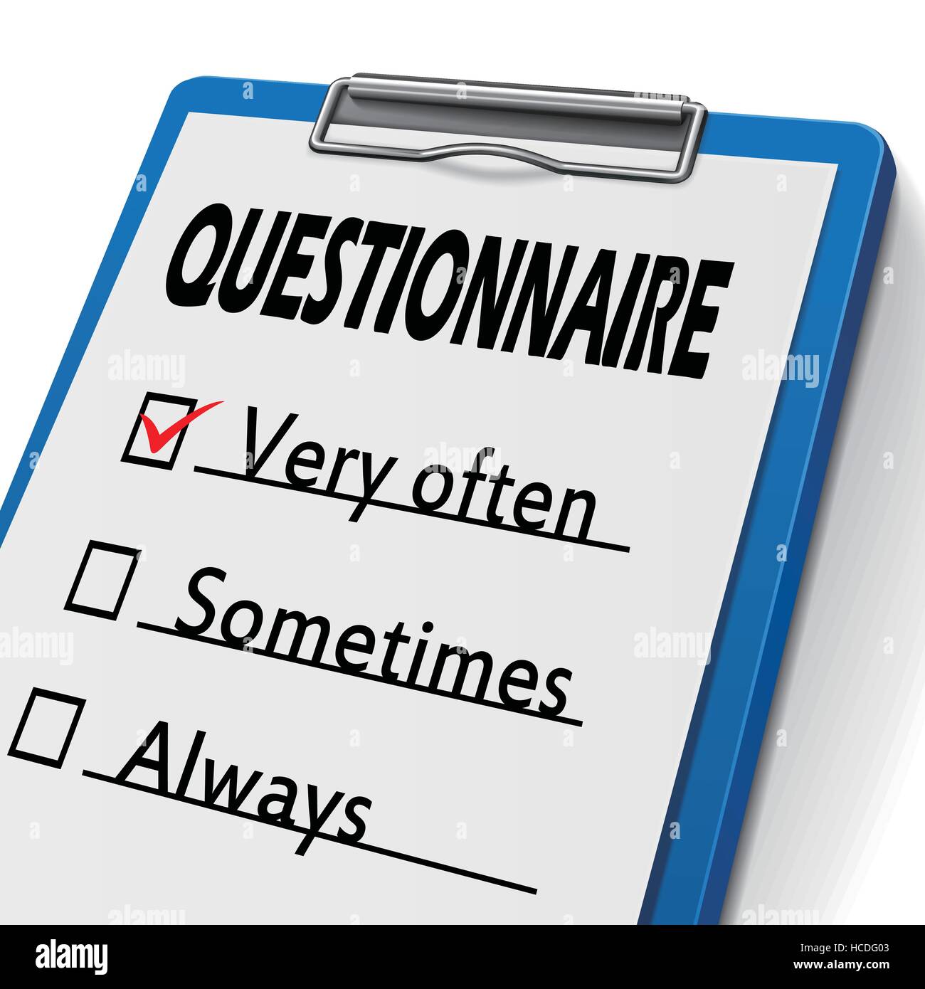 questionnaire clipboard with check boxes marked for very often ...