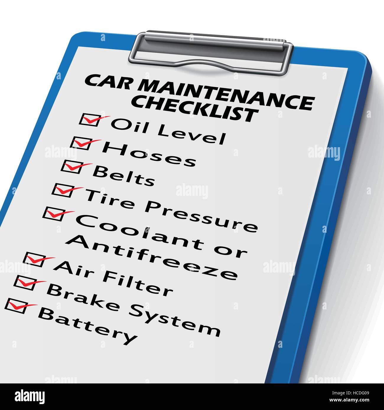 car maintenance checklist clipboard with check boxes marked for ...