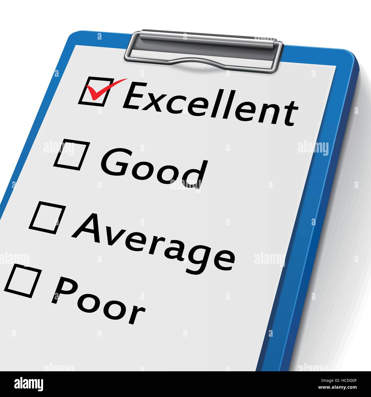 clipboard with check boxes marked for excellent, good, average and poor ...
