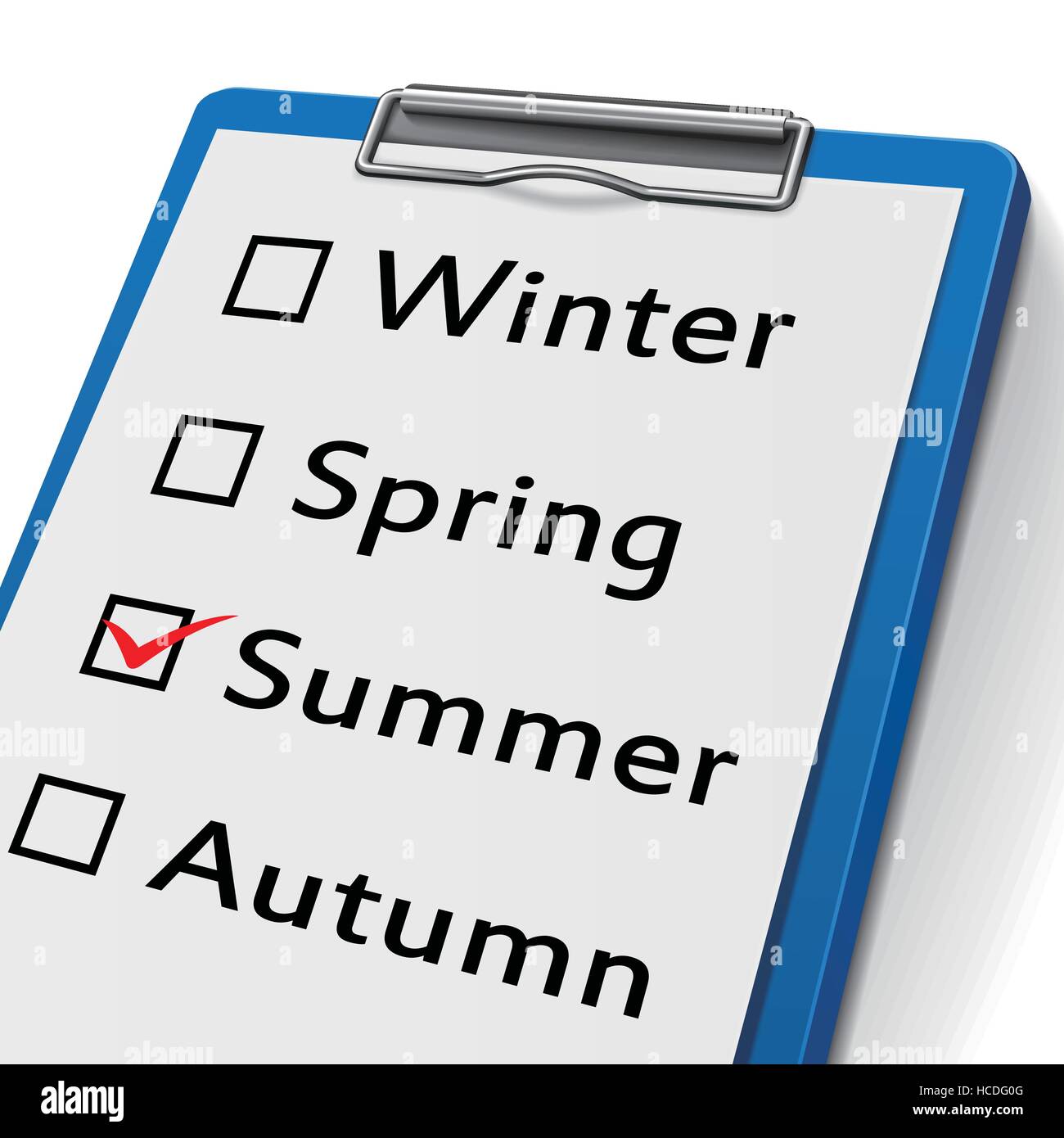 clipboard with check boxes marked for winter, spring, summer and autumn ...