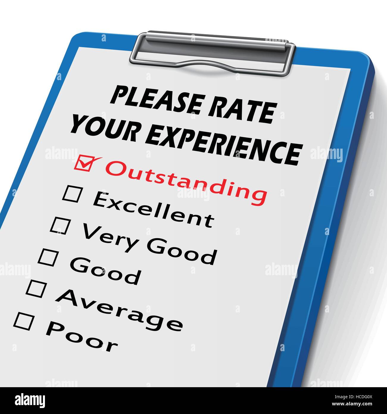 please rate your experience clipboard with check boxes marked for ...