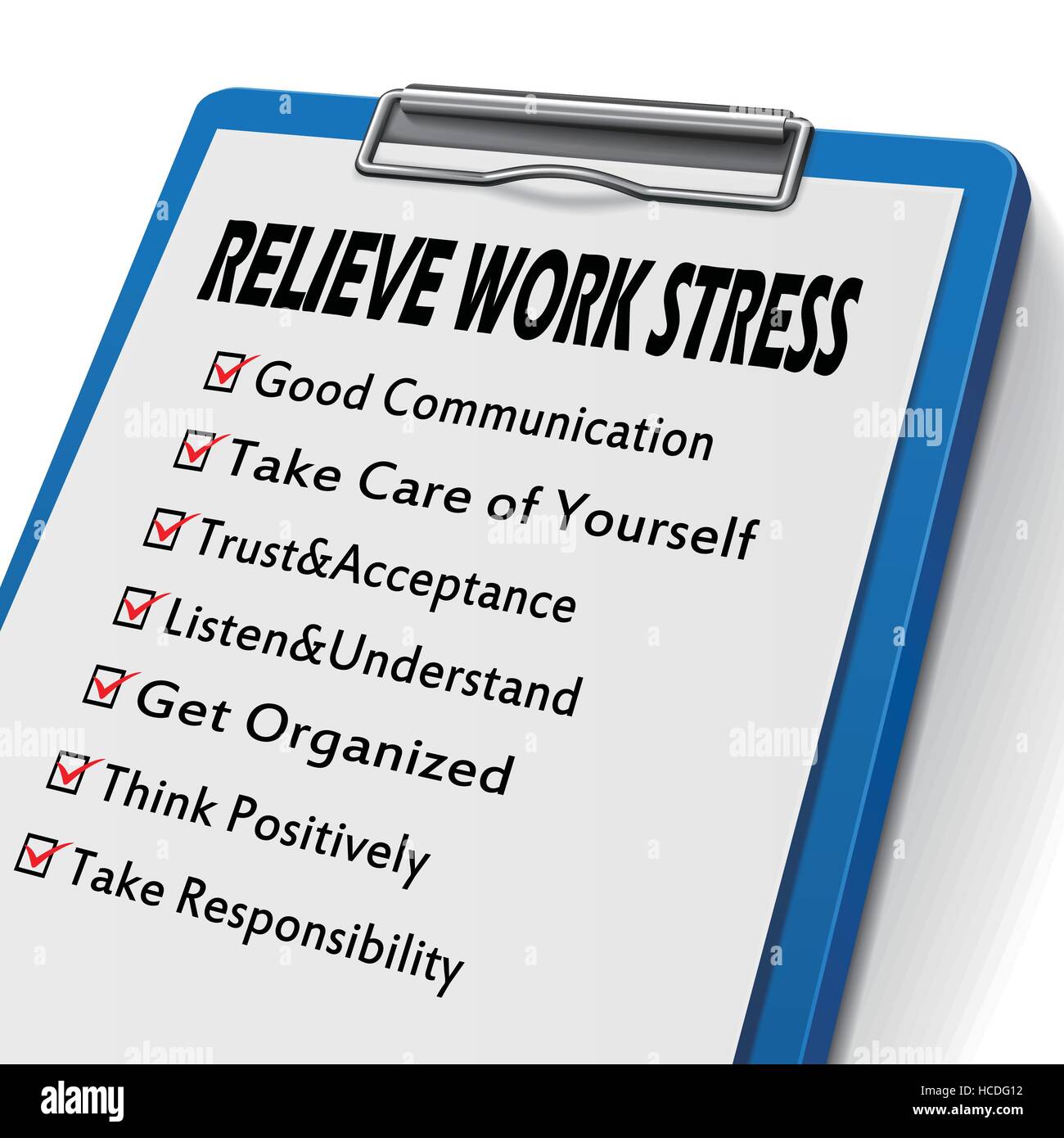 relieve work stress clipboard with check boxes marked for relieve ...