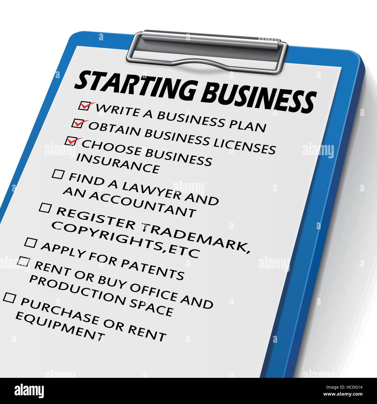 starting business clipboard with check boxes marked for commerce ...