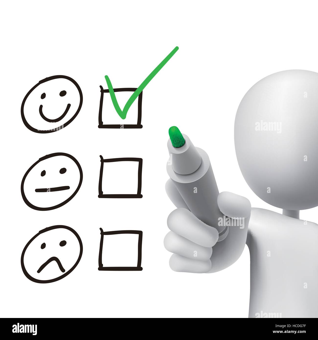 customer service questionnaire drawn by 3d man over white Stock Vector ...