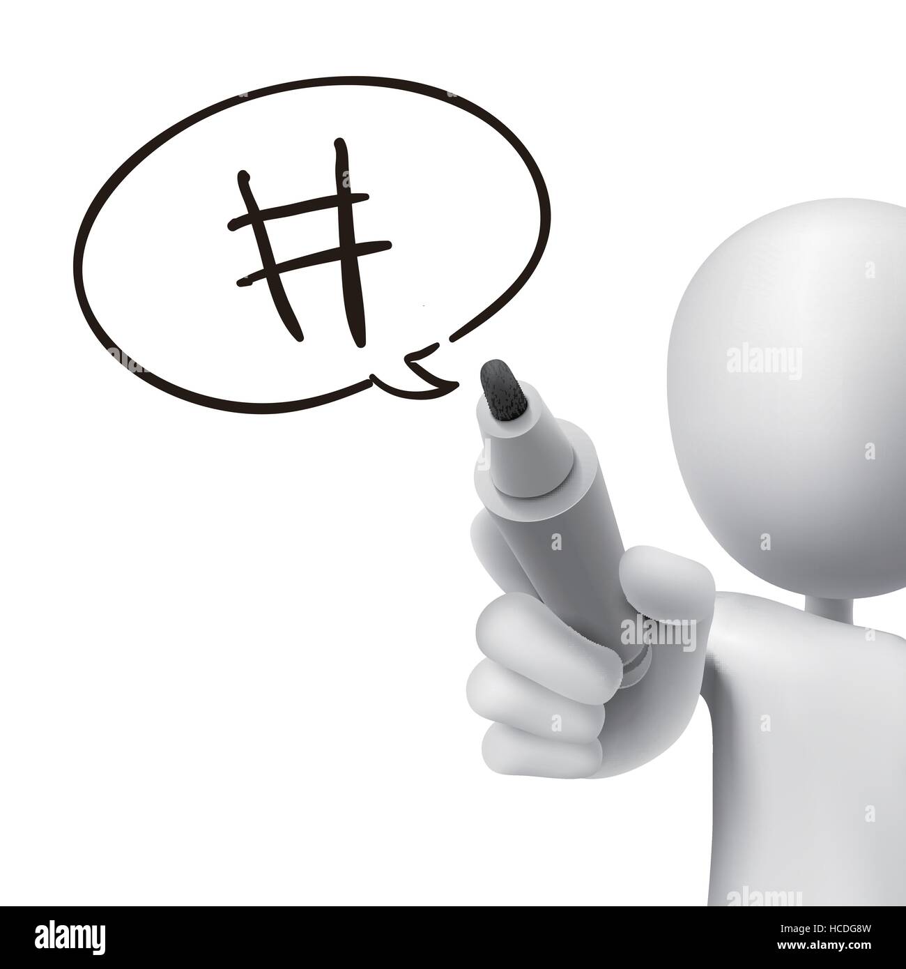 hashtag speech bubble drawn by 3d man over white Stock Vector Image ...