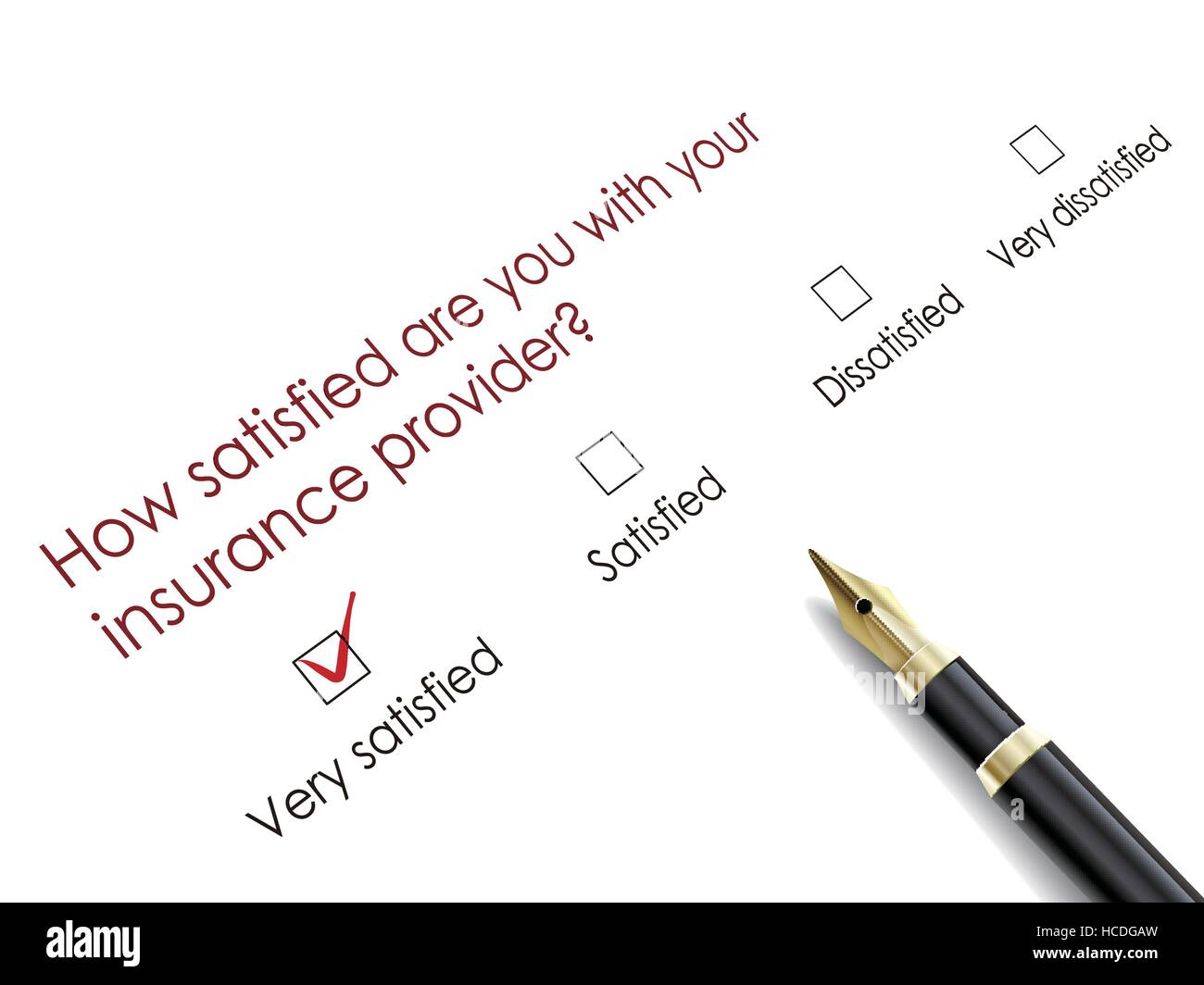 tick placed in very satisfied check box with red pen over rating survey ...