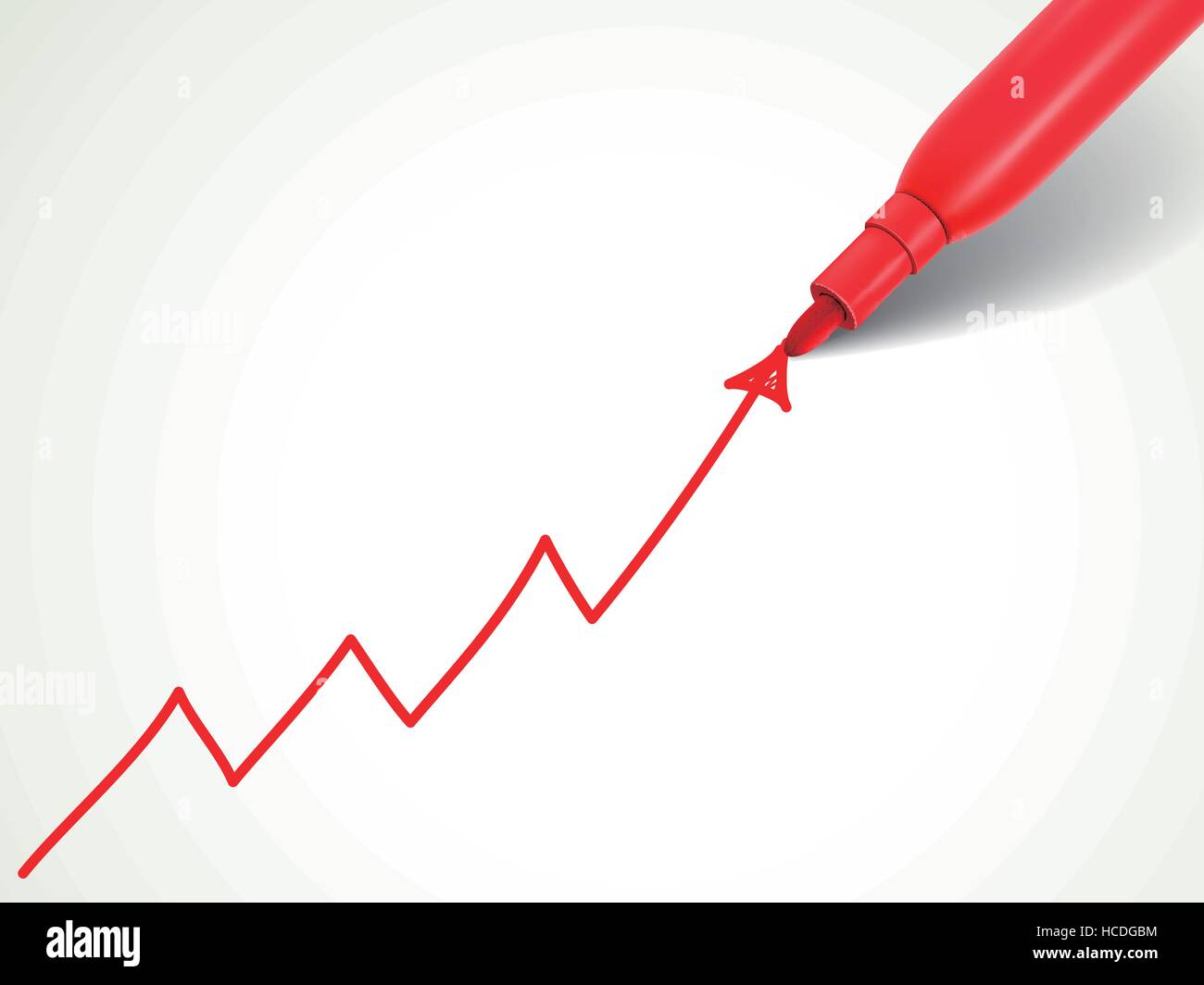 closeup look of red pen drawing growing arrow over document Stock ...