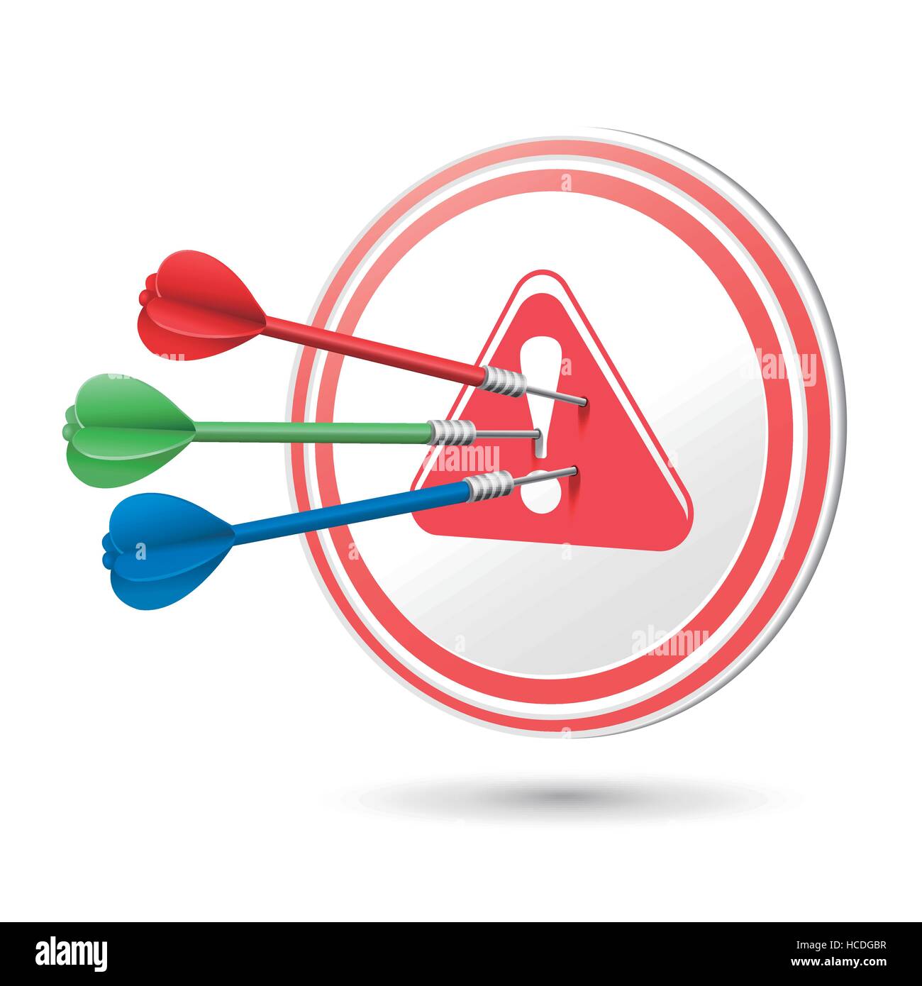 warning icon target with darts hitting on it over white Stock Vector ...