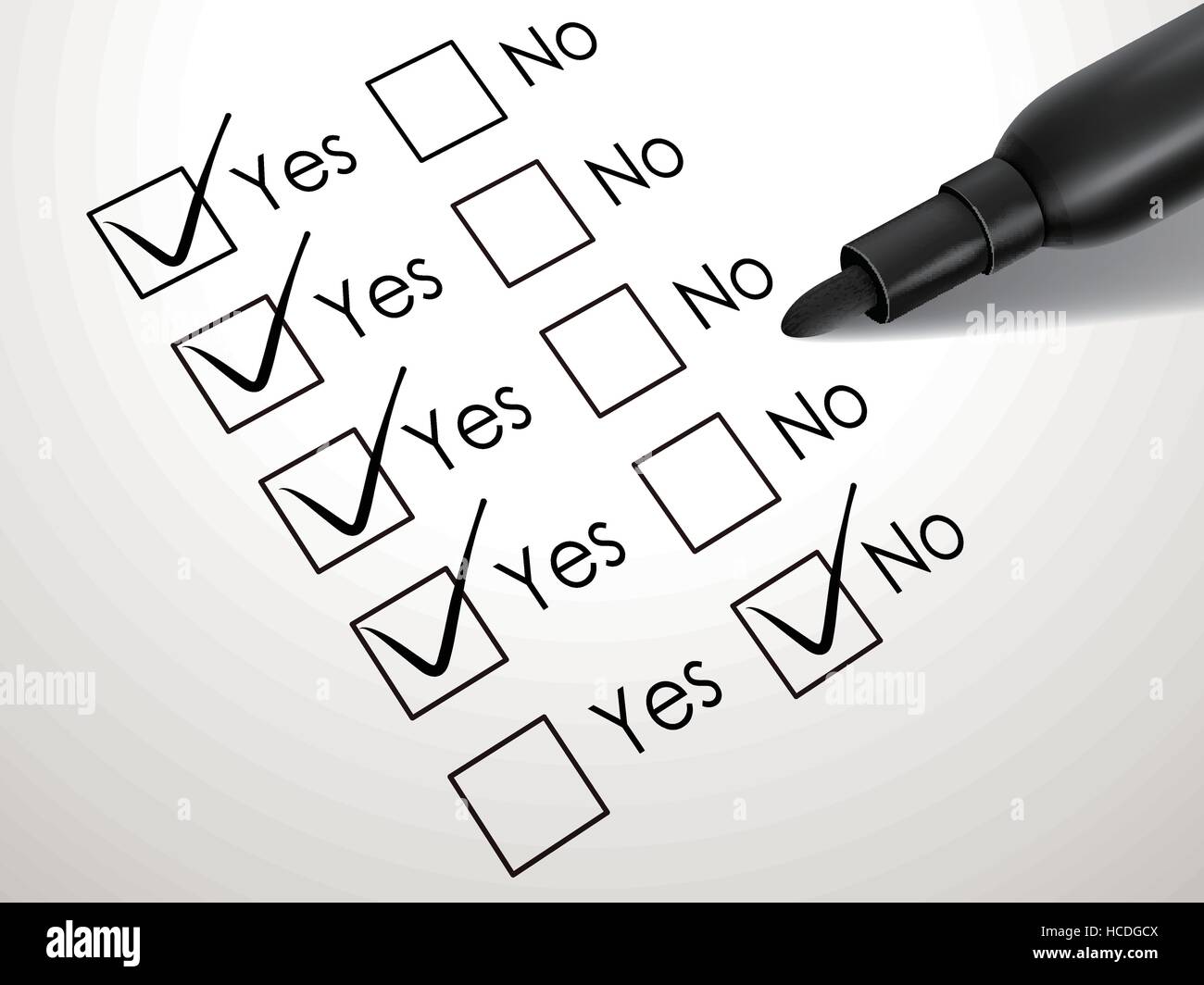 yes no check box with black pen over white paper Stock Vector Image ...