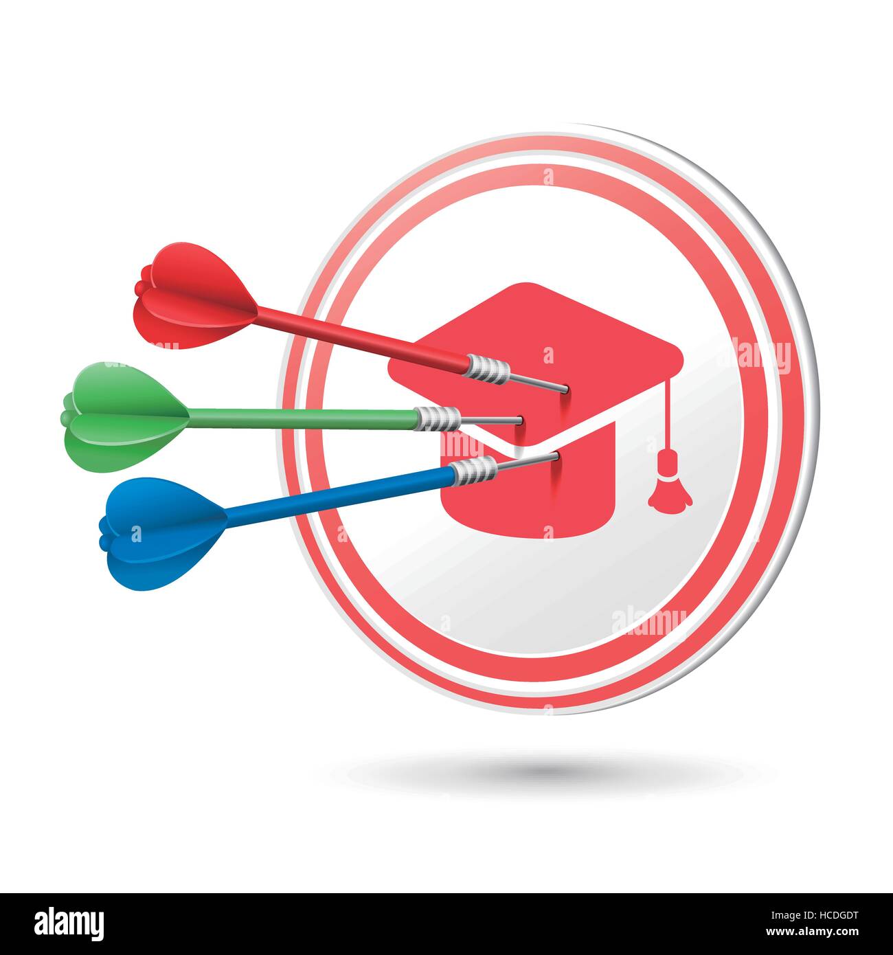 graduation cap icon target with darts hitting on it over white Stock ...