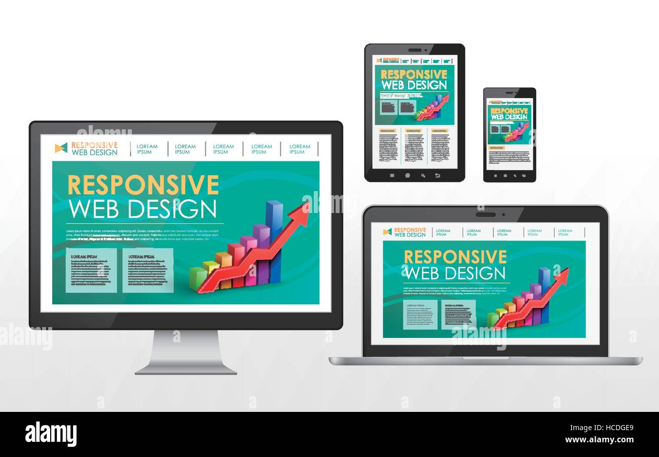 responsive web design concept in flat screen TV, tablet, smart phone and laptop Stock Vector ...