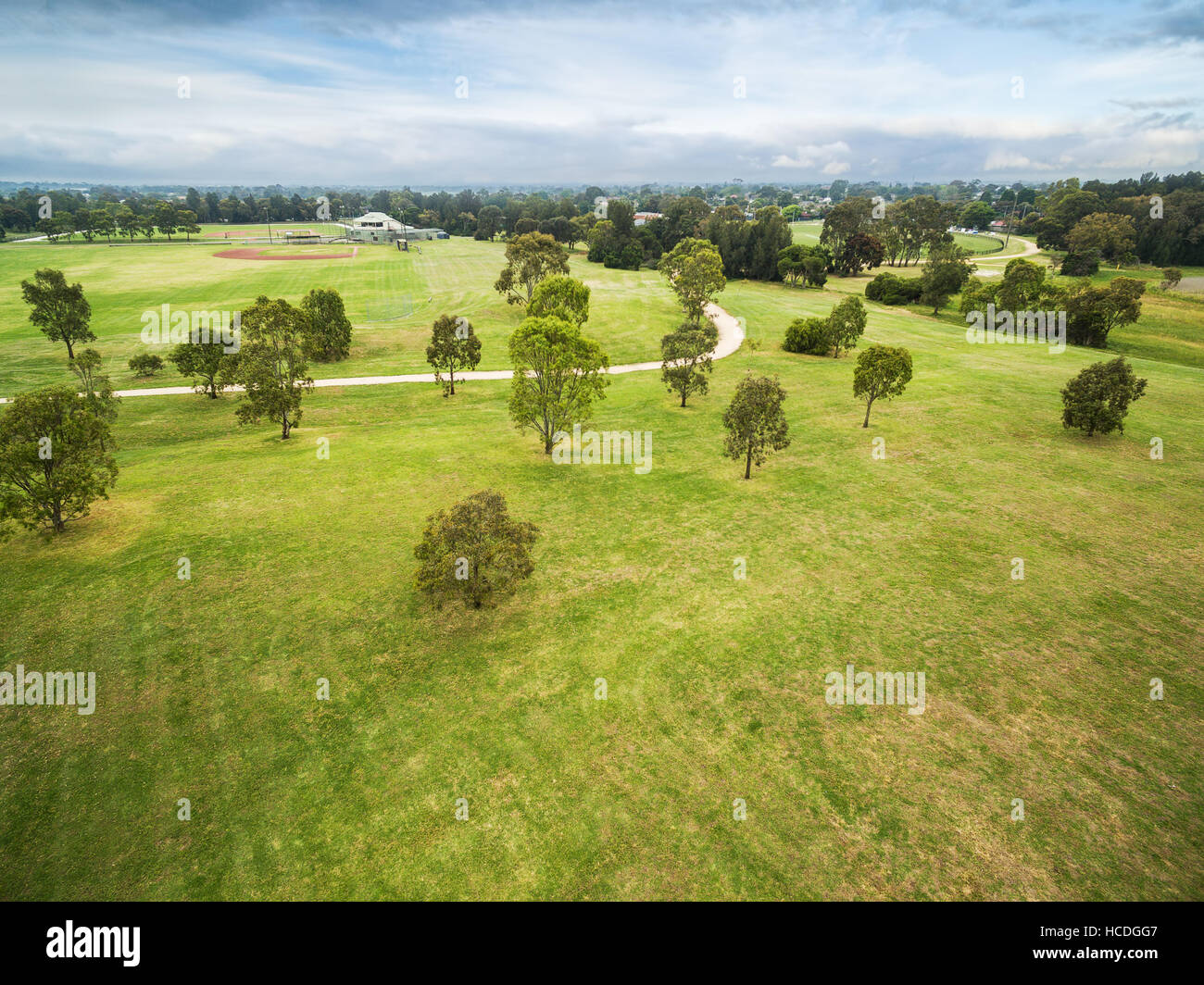 Aerial view of Trees and sports grounds at Bcentennial Park in Chelsea ...