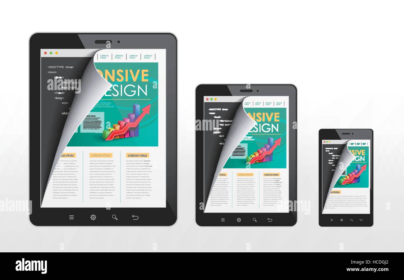 responsive web design concept in different sizes of tablet and smart ...