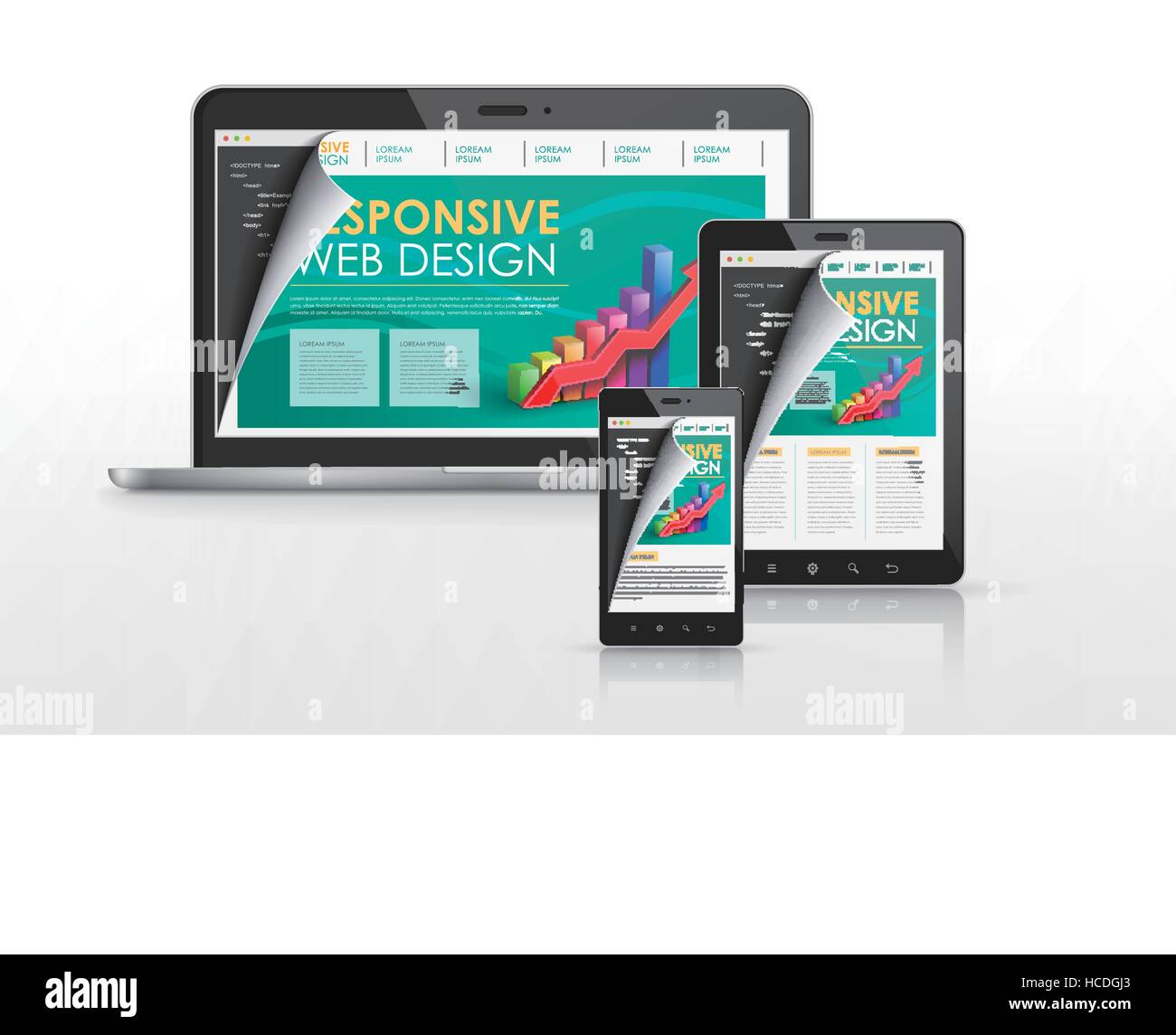 responsive web design concept in laptop, tablet and smart phone Stock ...