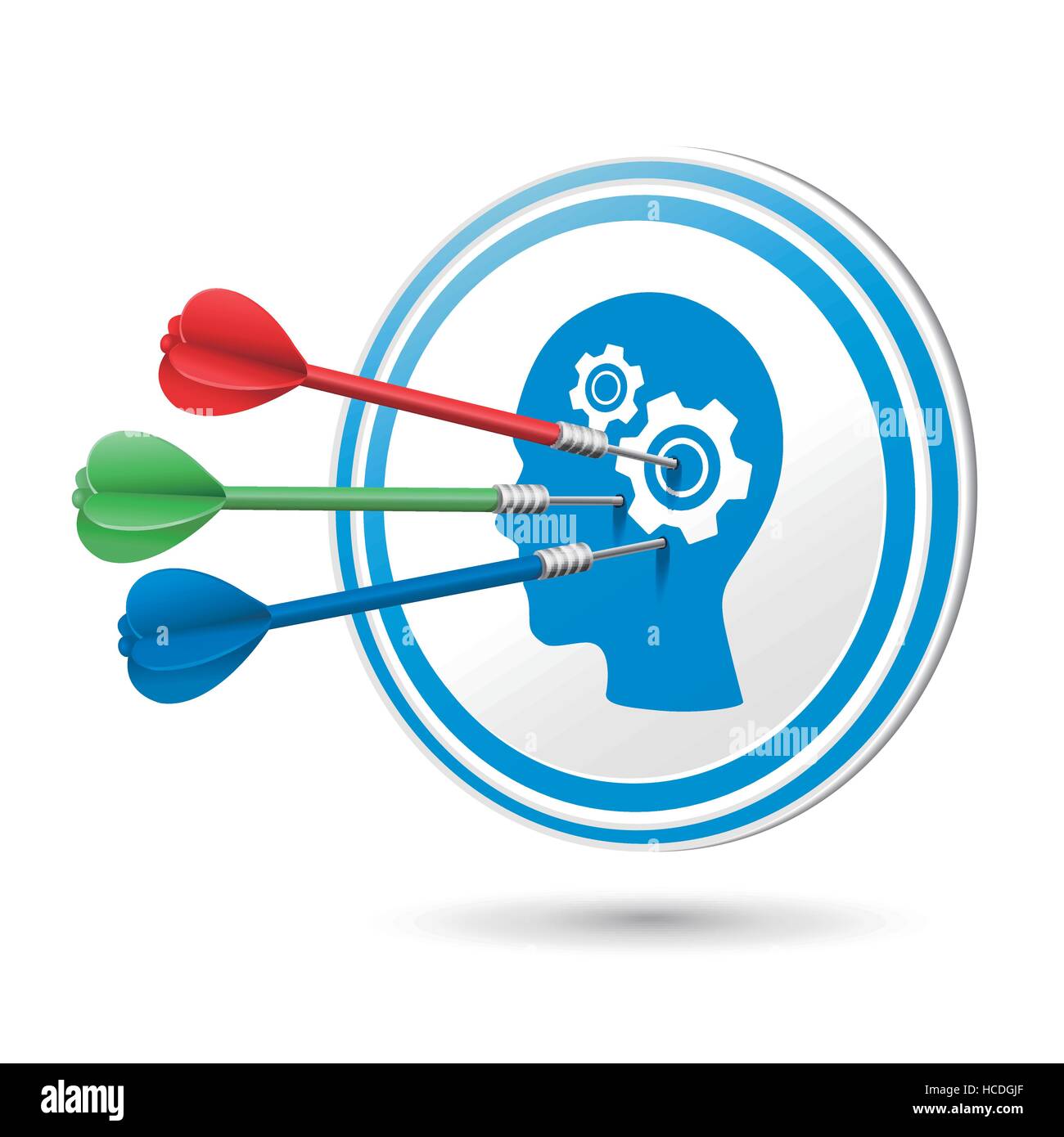 thinking concept target with darts hitting on it over white Stock ...