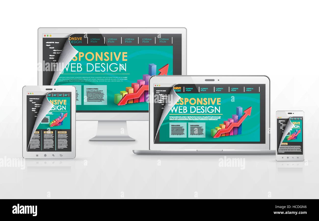 responsive web design concept in flat screen TV, tablet, smart phone and laptop Stock Vector ...