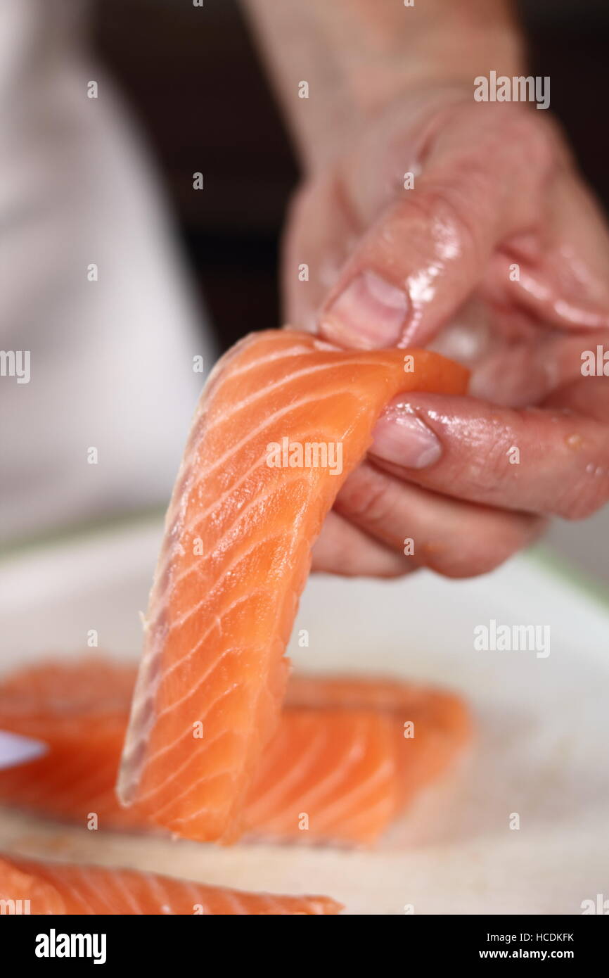 Strip of Salmon Fillet. Making Salmon in Puff Pastry Series Stock Photo ...