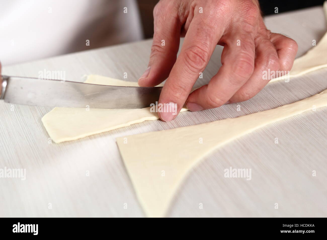 Cutting Puff Pastry into Strips. Making Salmon in Puff Pastry Series ...
