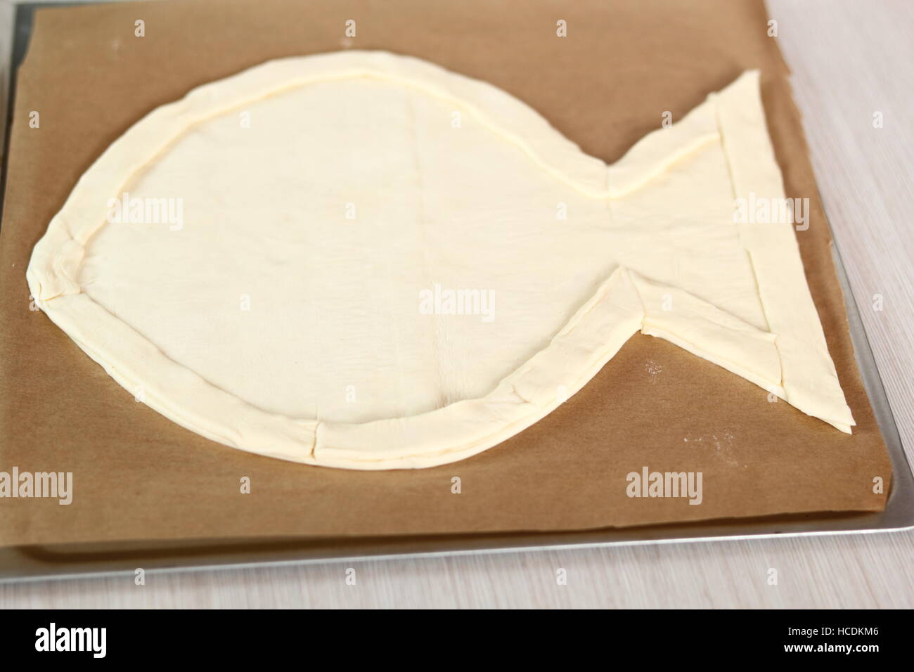 Puff Pastry Fish Shape . Making Salmon in Puff Pastry Series Stock ...