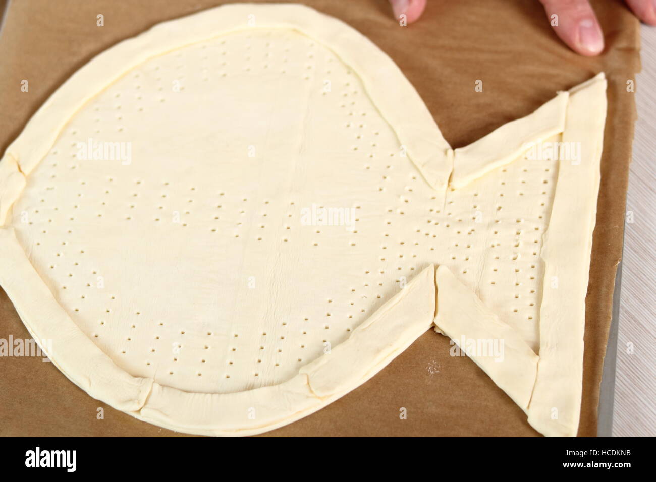 Prick Puff Pastry Base with Fork. Making Salmon in Puff Pastry Series ...