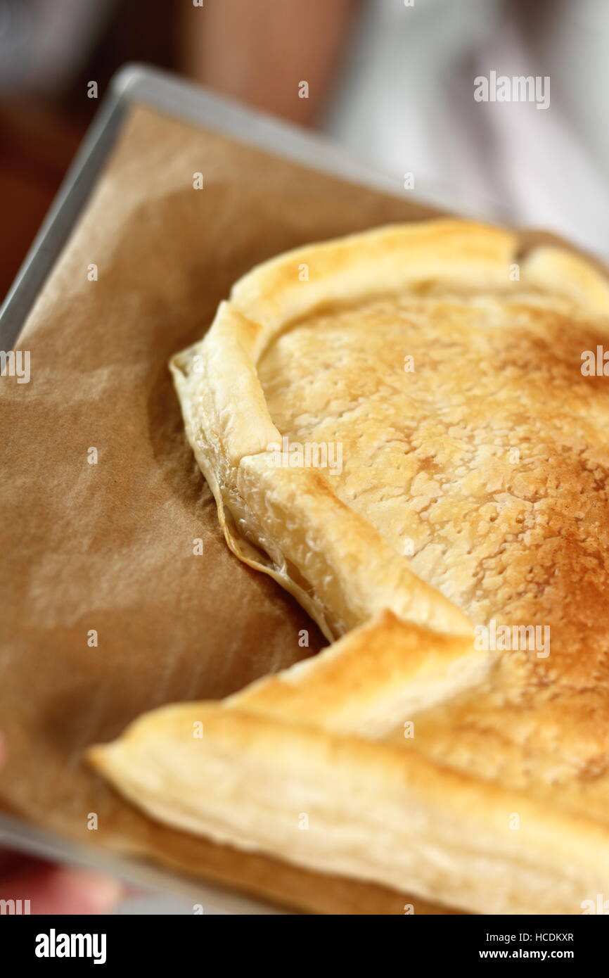 Prebaked Puff Pastry Base in Fish Shape. Making Salmon in Puff Pastry ...