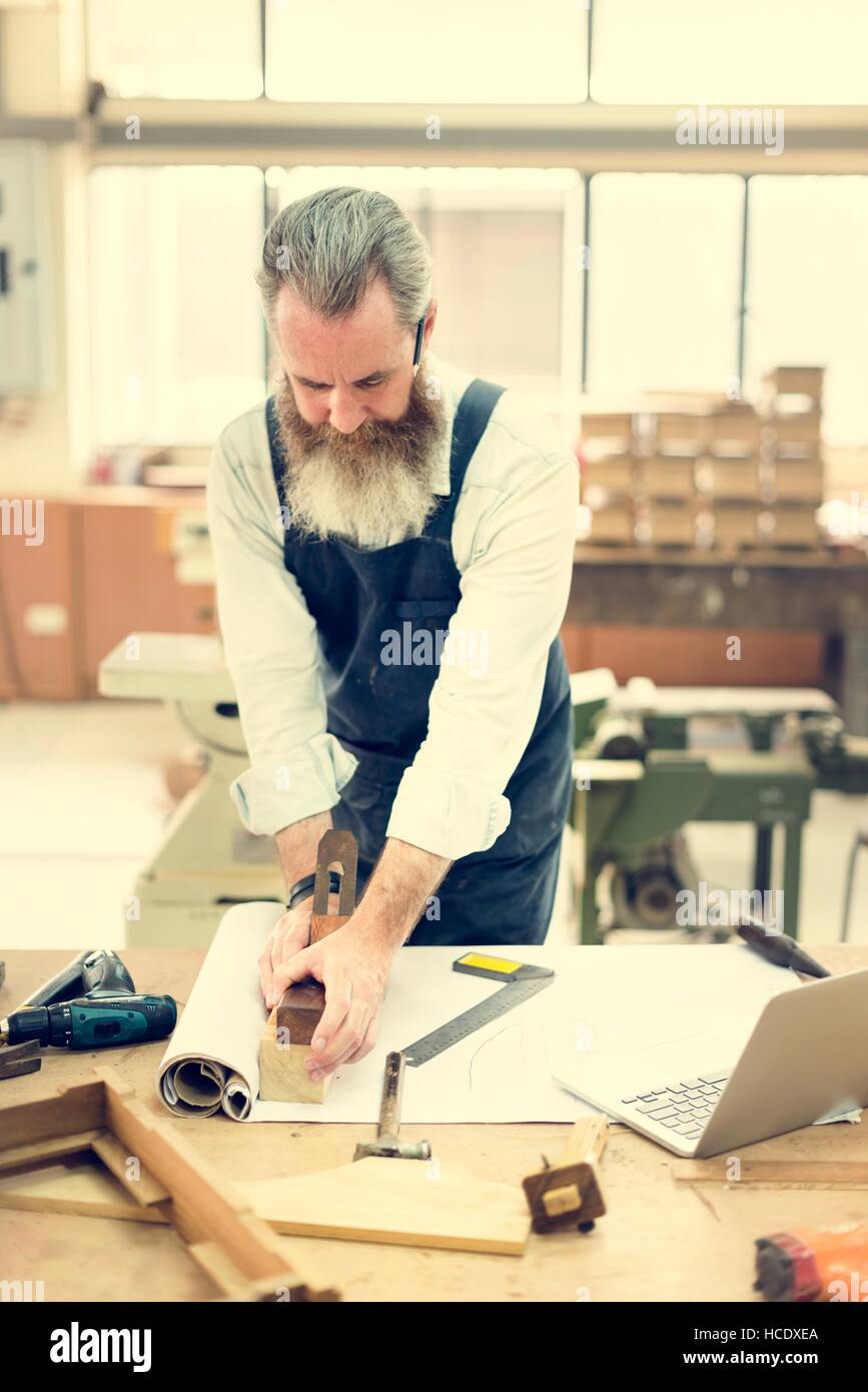 Carpenter Craftsman Handicraft Wooden Workshop Concept Stock Photo - Alamy