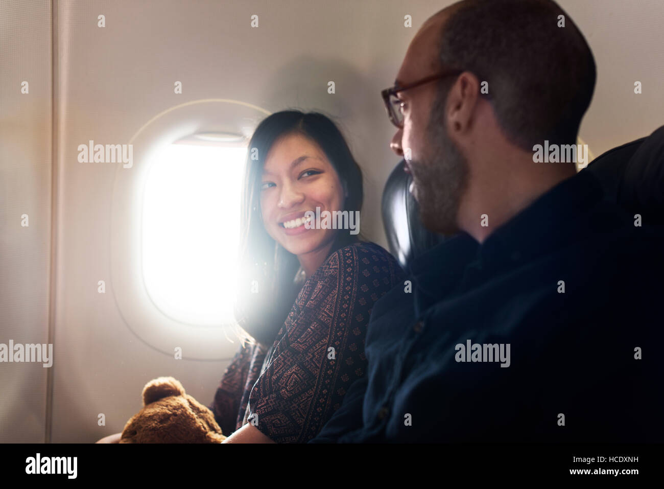 Passenger Airplane Talking Cheerful Concept Stock Photo - Alamy