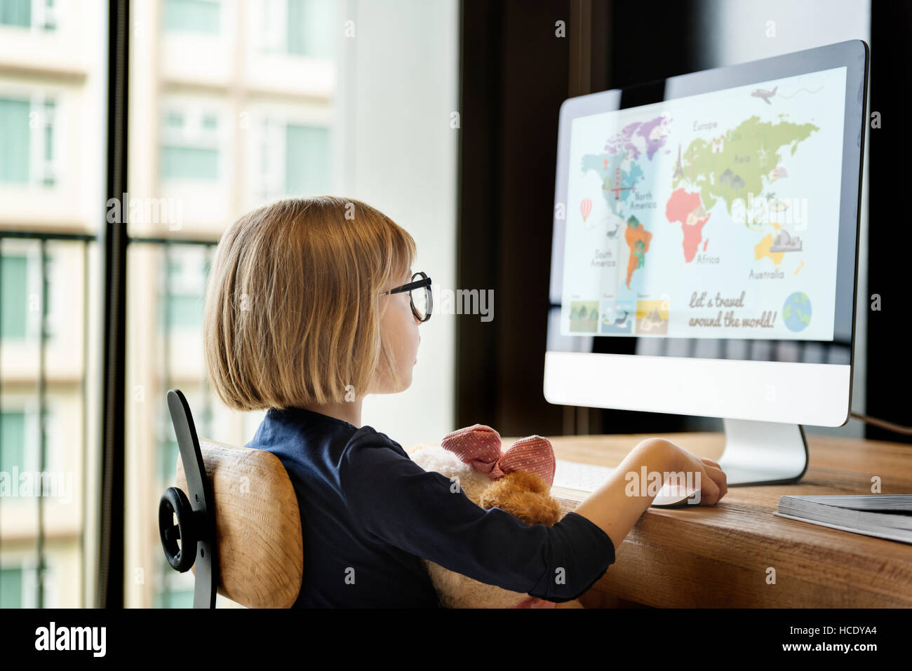 Little Girl Using Computer Concept Stock Photo - Alamy