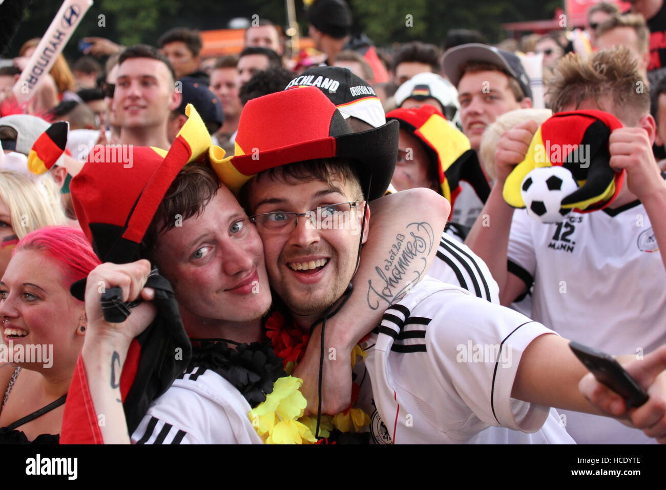 Fans watch FIFA Worldcup on large screen at Fan Mile Berlin on July ...