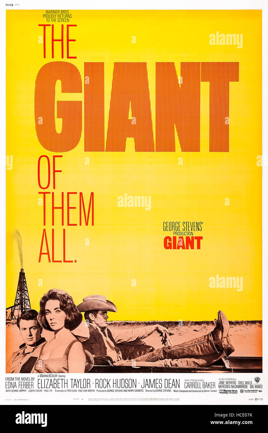 GIANT, l-r: Rock Hudson, Elizabeth Taylor, James Dean on poster art ...
