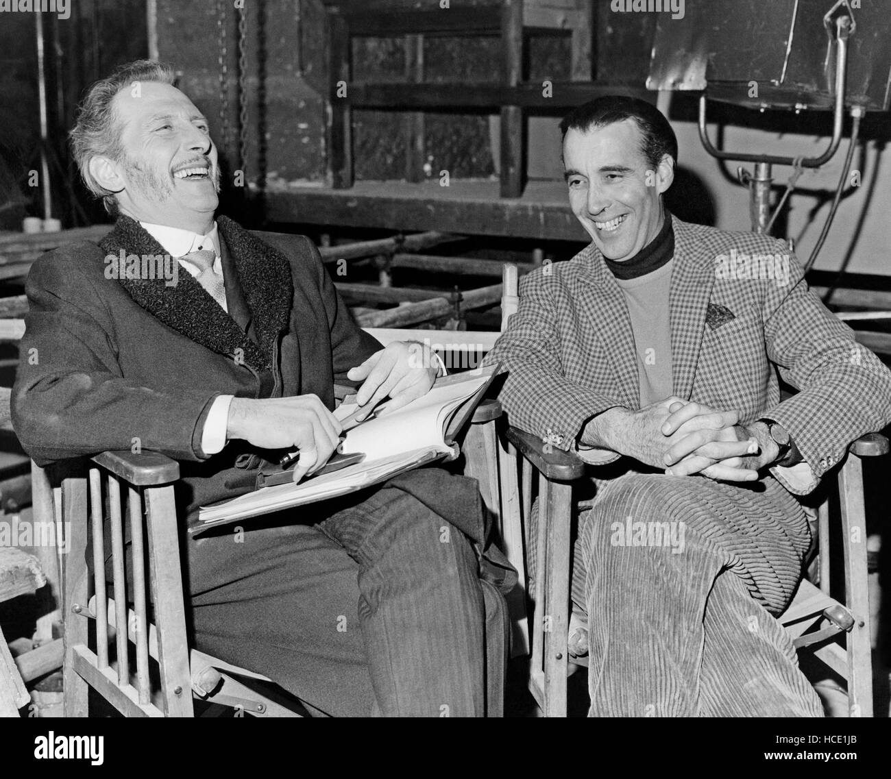THE GORGON, Peter Cushing, Christopher Lee, on set, 1964 Stock Photo ...