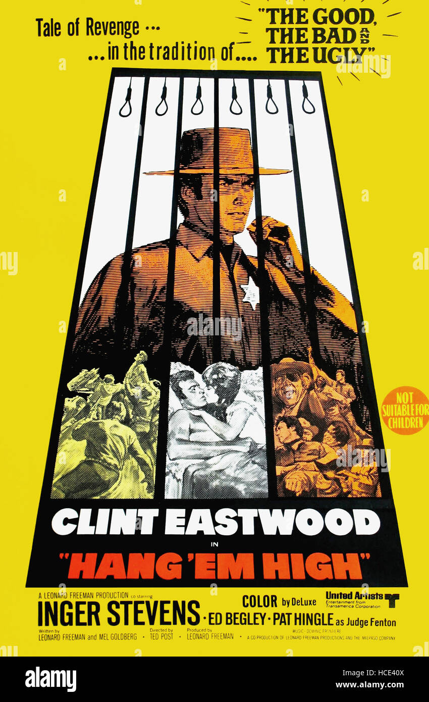HANG 'EM HIGH, Clint Eastwood on Australian poster art, 1968 Stock ...