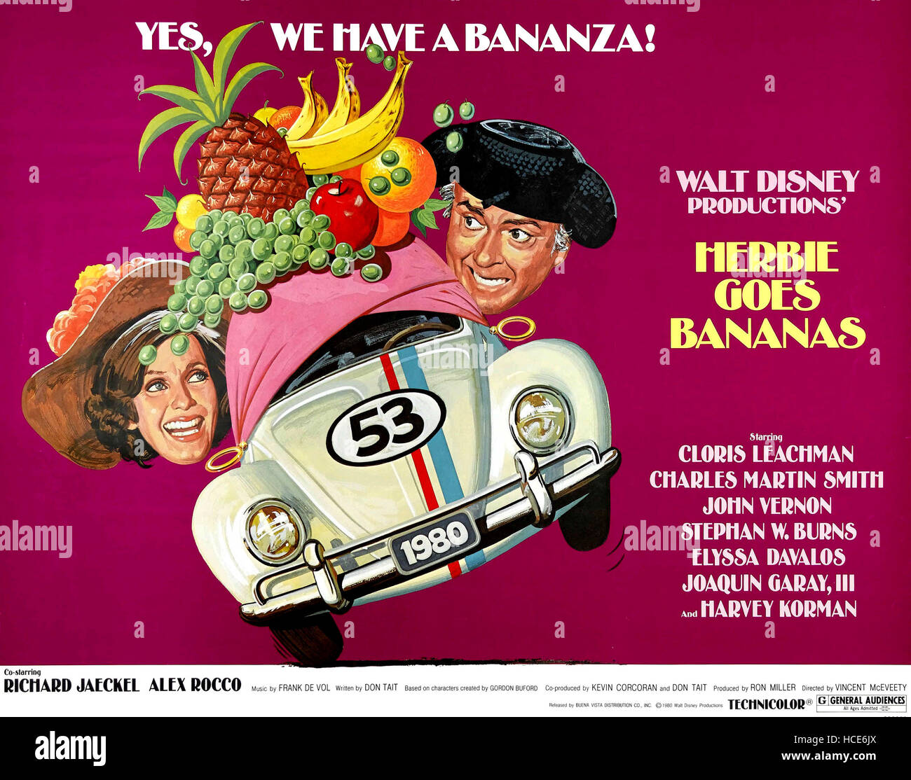 HERBIE GOES BANANAS, US poster, from left: Cloris Leachman, Harvey ...