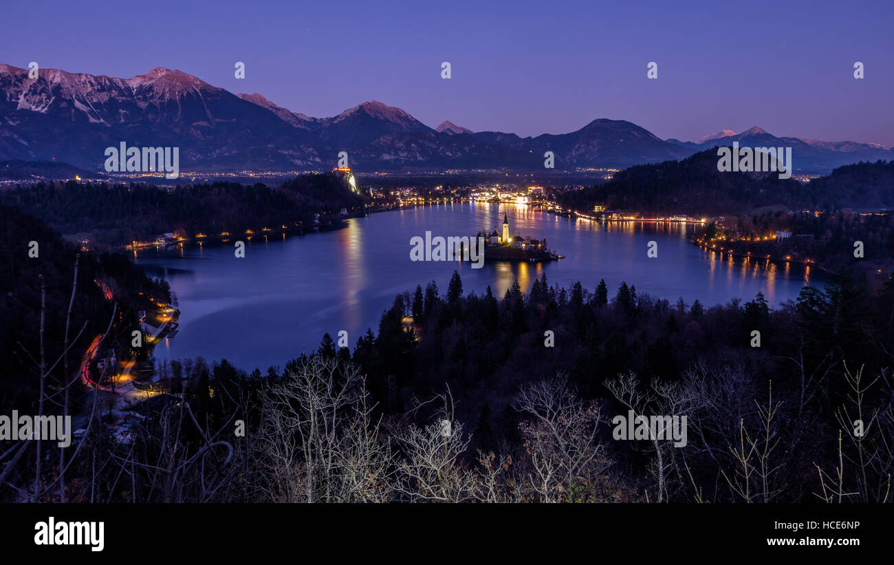Lake Bled with the island and the church in the middle, captured at ...