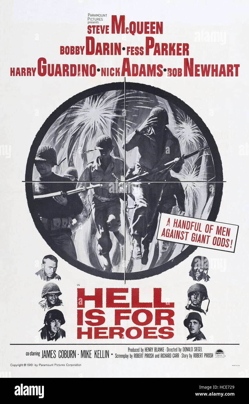 HELL IS FOR HEROES, US poster, left from top: Steve McQueen, Bobby Darin, Fess Parker, right ...