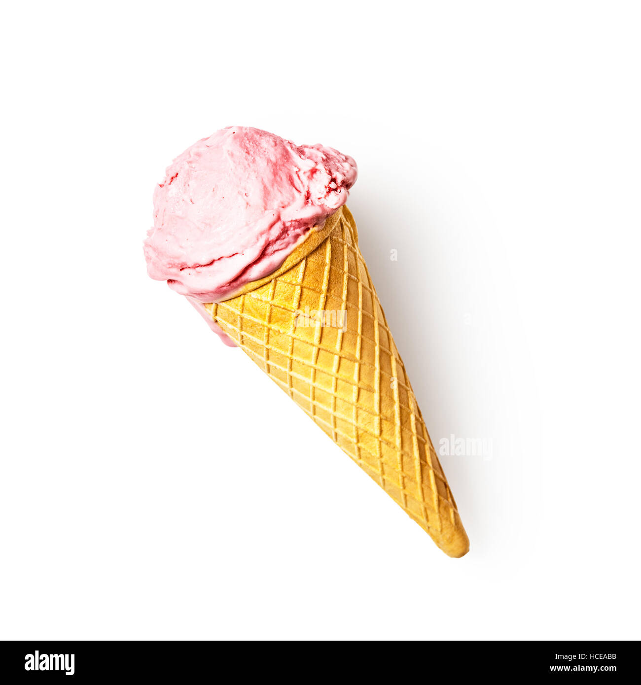 Strawberry ice cream with cone. Sweet dessert. Single object on white ...