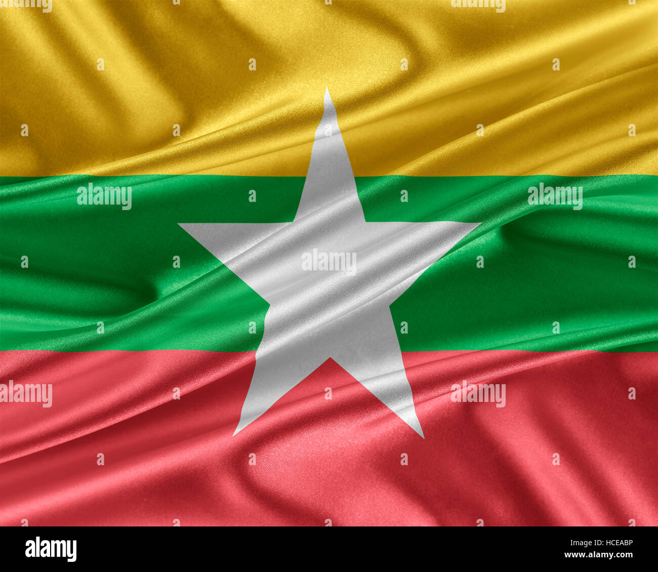 Burma flag with a glossy silk texture Stock Photo - Alamy