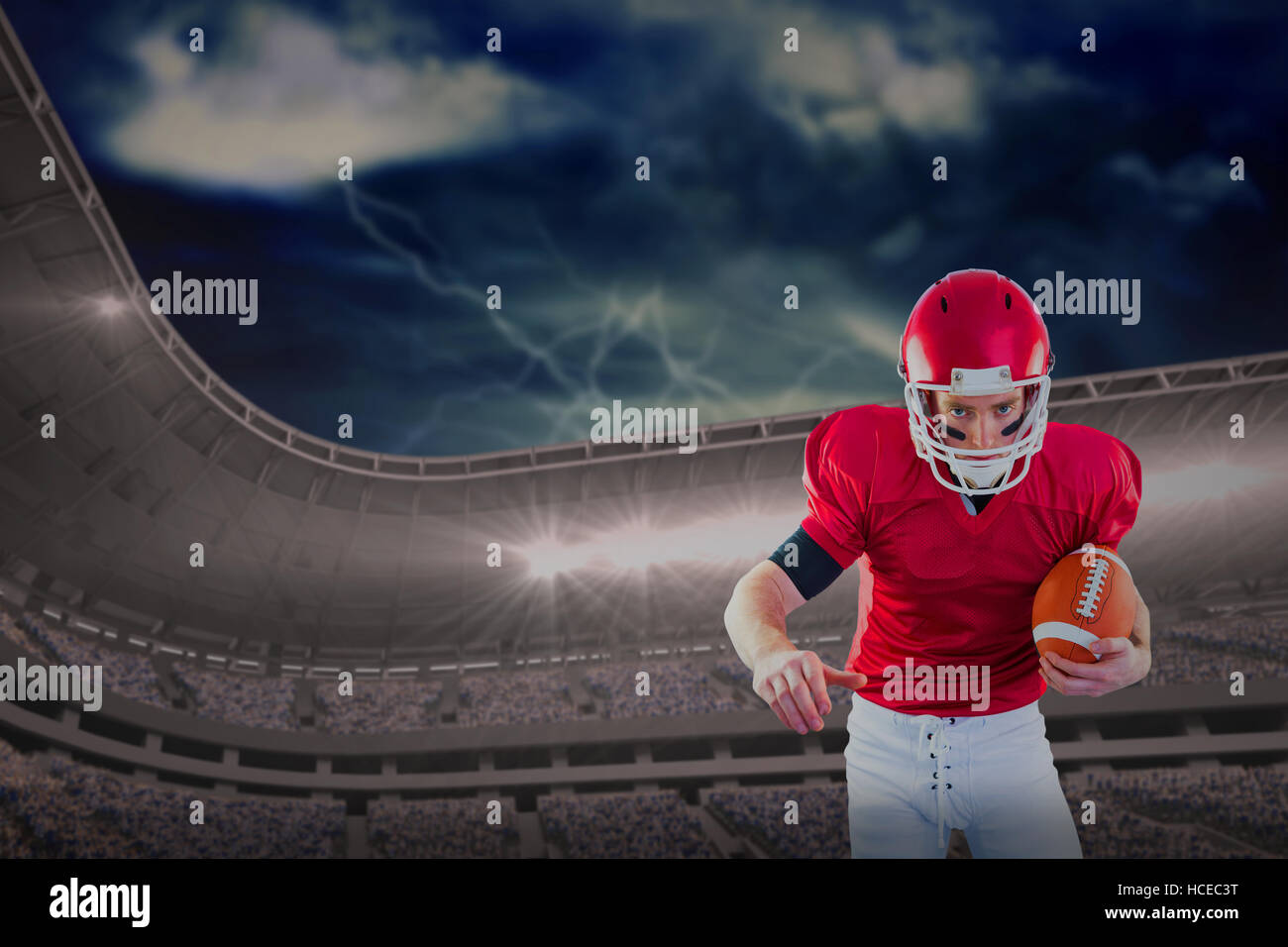 Composite image of portrait of focused american football player being ...