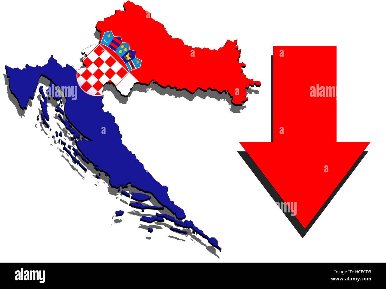 Croatia map on white background and red arrow down Stock Photo - Alamy