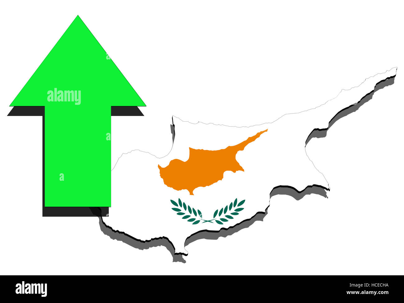 Cyprus map on white background and green arrow up Stock Photo - Alamy