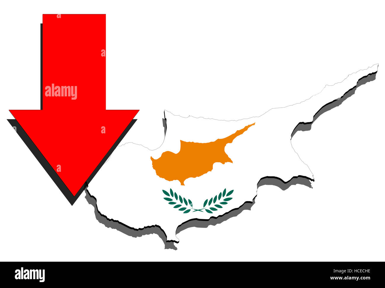 Cyprus map on white background and red arrow down Stock Photo - Alamy